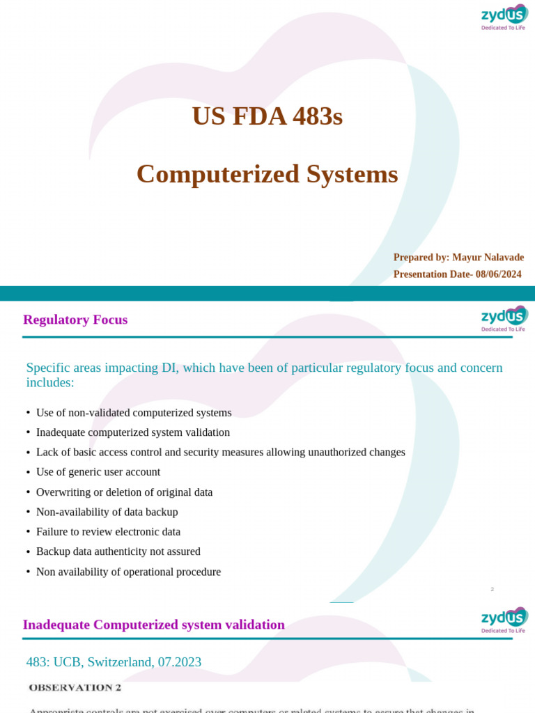 USFDA 483s PPT | PDF | Backup | Computing