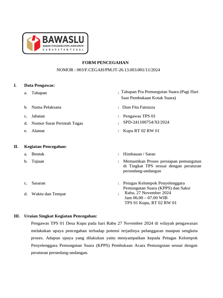 Form F 003 Pembukaan Kotak Kupu Tps 01 Pdf