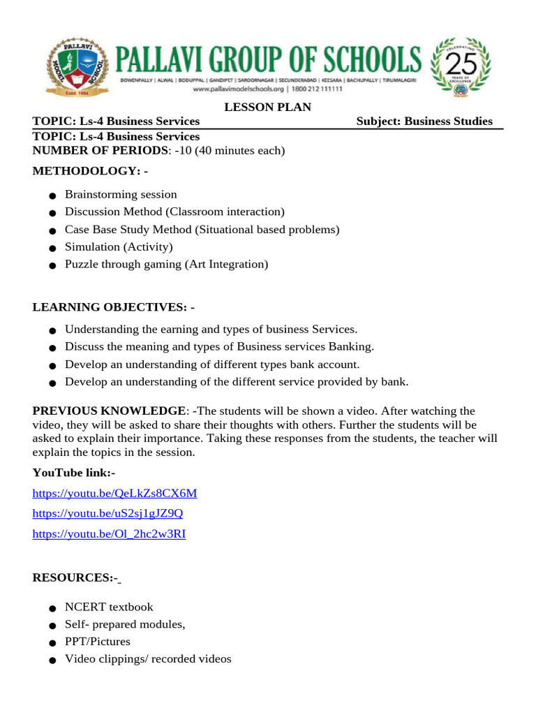 Ls-4 Business Services - Lesson Plan | PDF | Lesson Plan | Learning