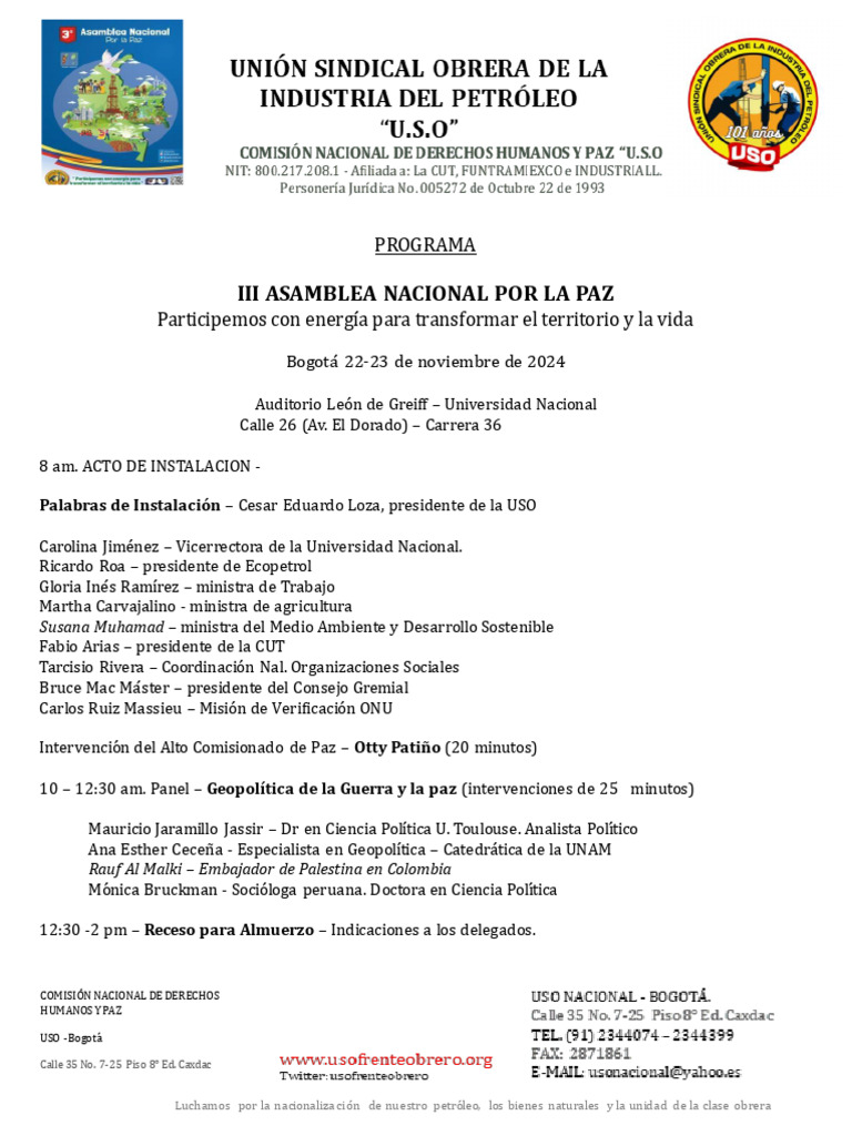 Agenda 3a Asamblea Nacional Por La Paz | PDF | Colombia | Política de ...