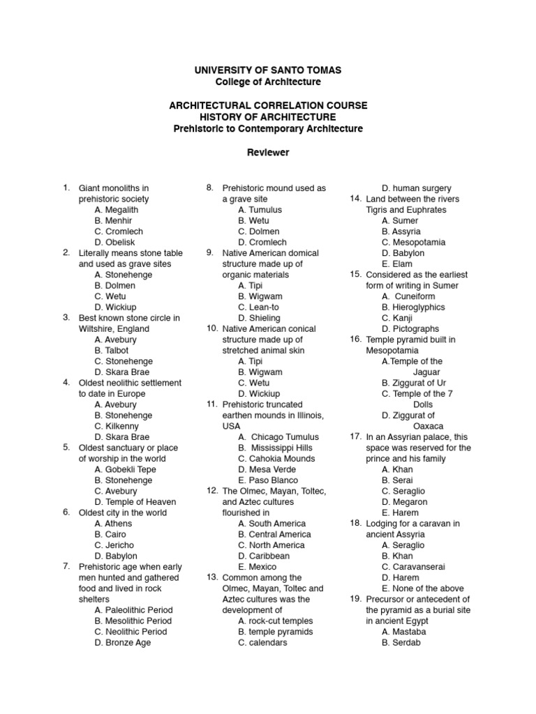 ARCC Mock Exam Reviewer 2023 2024 Prehistoric To Contemporary Arch LDV | PDF | Style ...