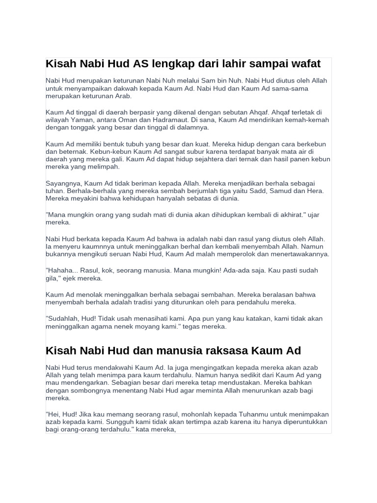 Kisah Lengkap Nabi Hud AS dan Kaum Ad | PDF