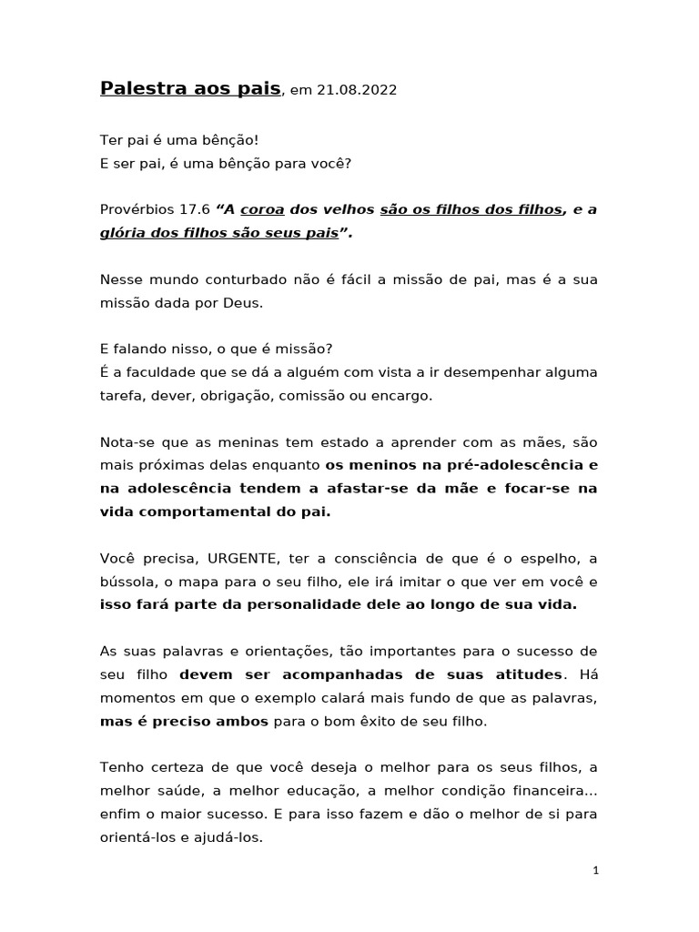 Apostila Dia Dos Pais - Estudo Pr. Adail | PDF | Deus | Bíblia