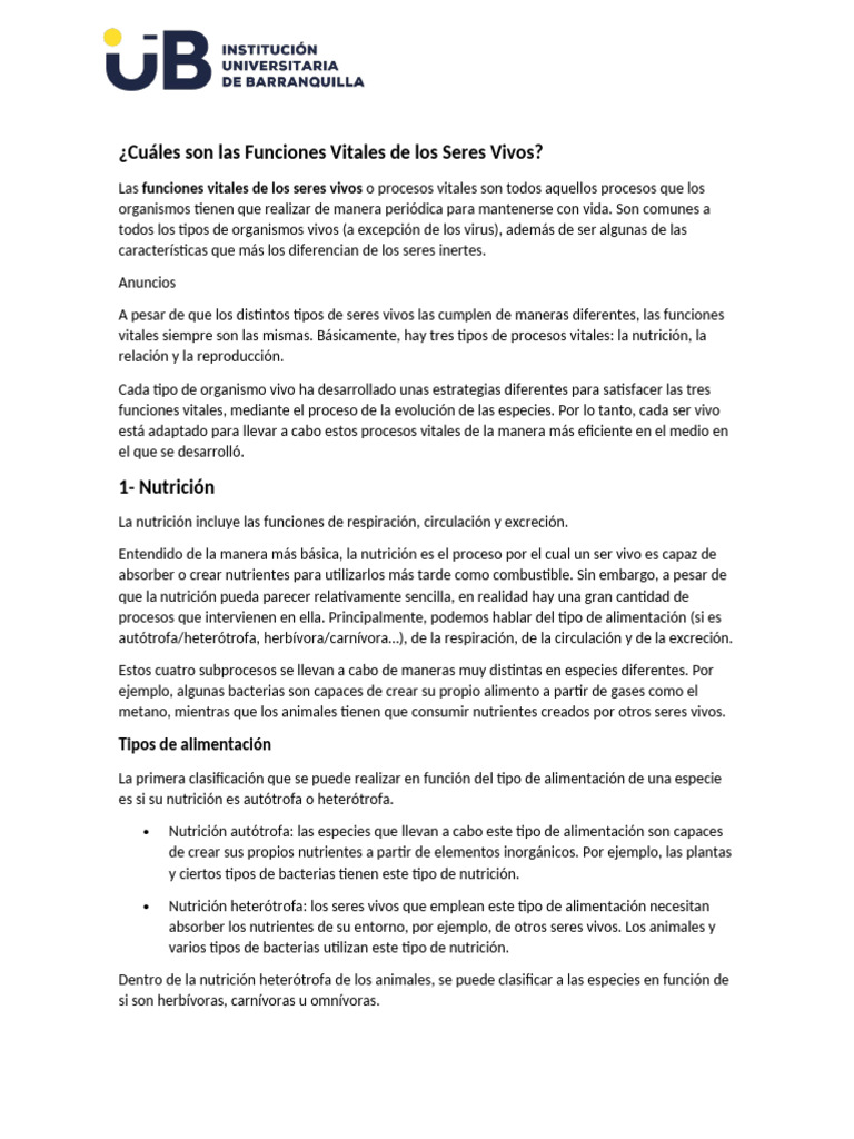 Funciones Vitales de los Seres Vivos clase 5 apuntes | PDF | Organismos ...
