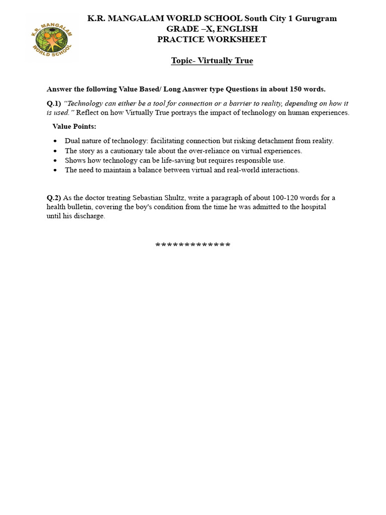 Virtually True Practice Worksheet LAQ | PDF