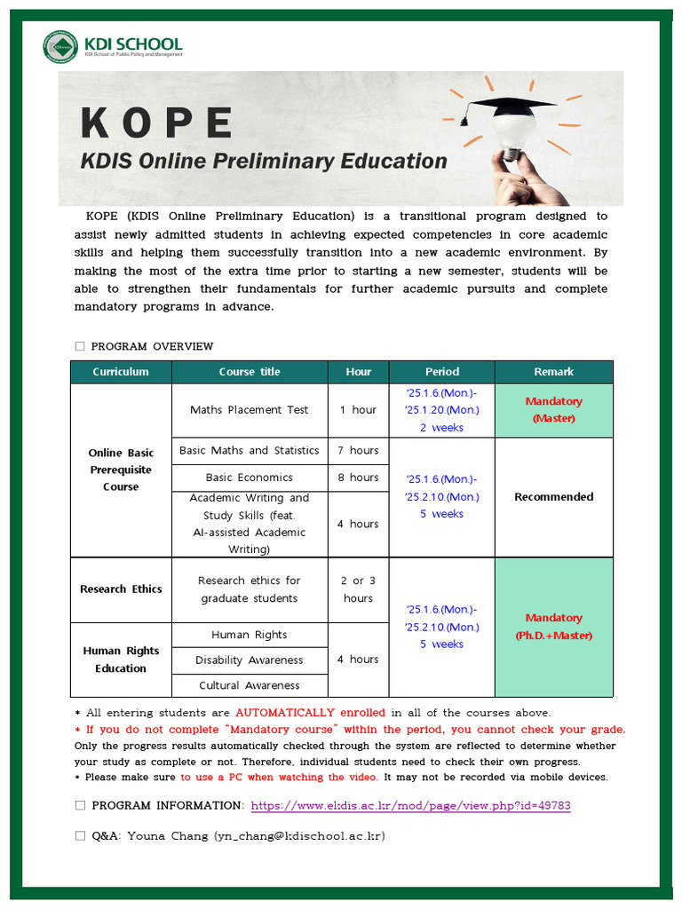 KDIS Online Preliminary Education (KOPE) Program Guide | PDF ...