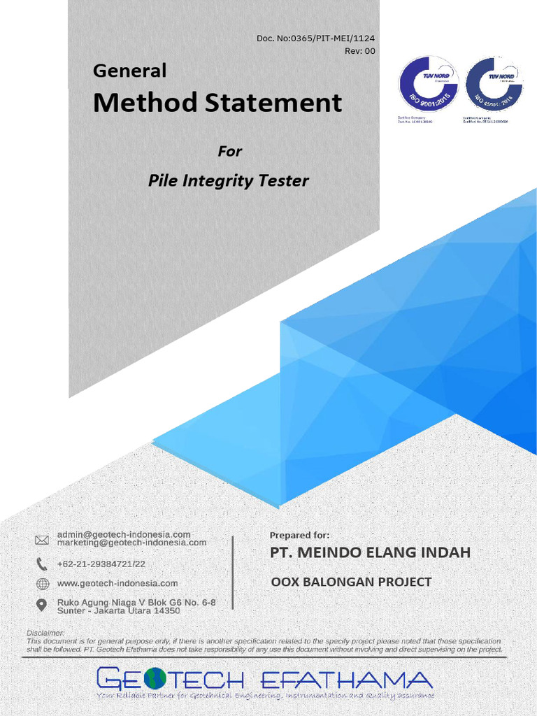 Metode Kerja Umum PIT Test | PDF | Deep Foundation | Civil Engineering