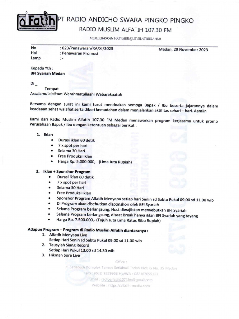 Penawaran BFI Syariah Medan | PDF