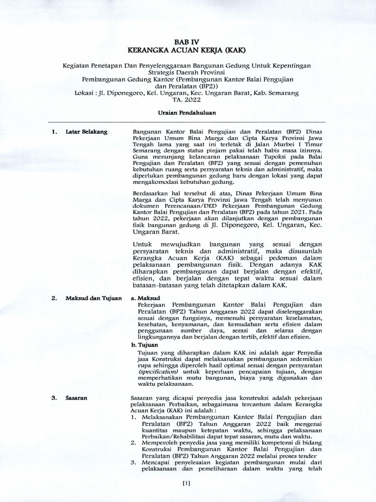 Kak Pembangunan Gedung Kantor Balai Pengujian | PDF