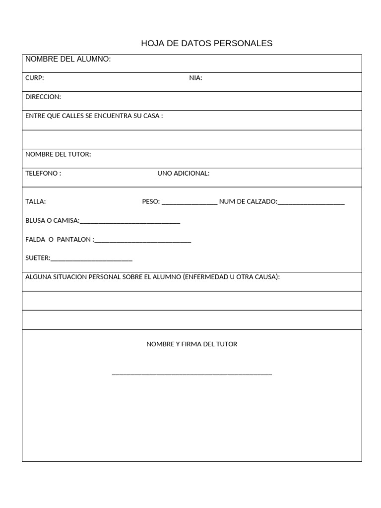 Hoja de Datos Personales | PDF