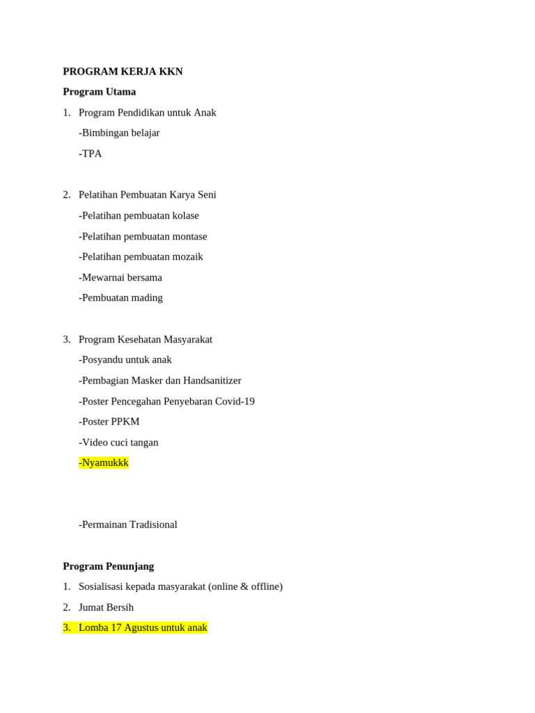 Program Kerja KKN | PDF