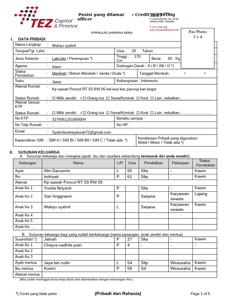 Formulir Lamaran Kerja_tez | PDF