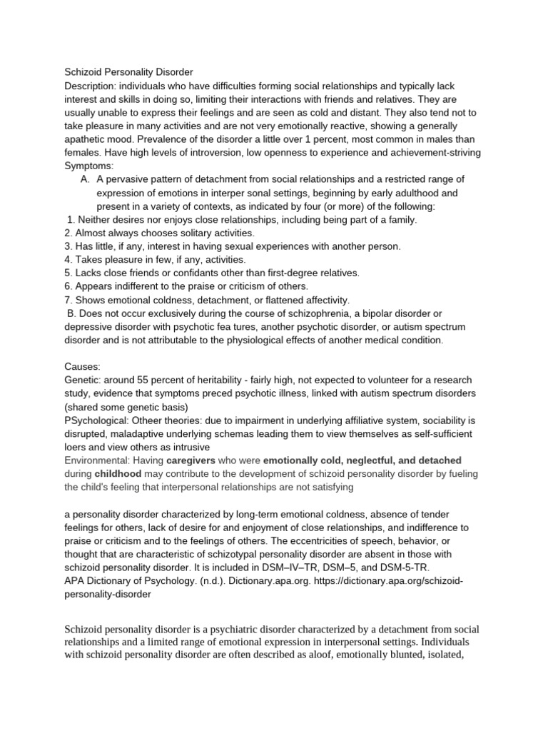 Schizoid Personality Disorder | PDF | Personality Disorder | Mental ...