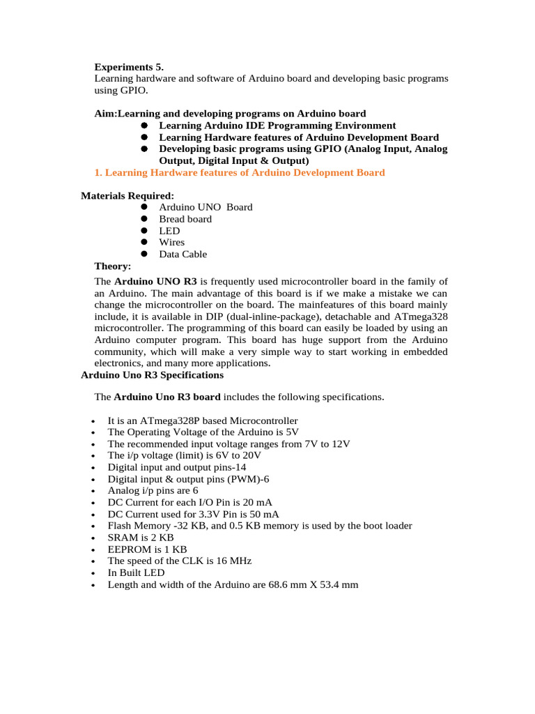 Experiments 5 Pdf Arduino Microcontroller 