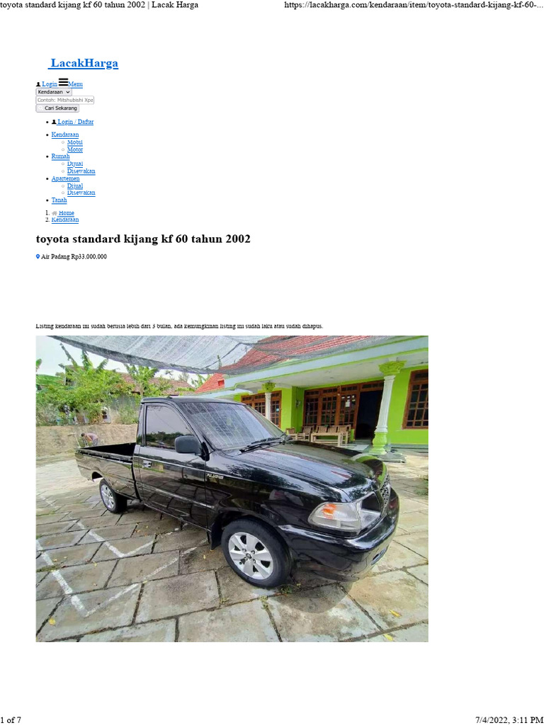 Toyota Standard Kijang KF 60 Tahun 2002 Lacak Harga | PDF