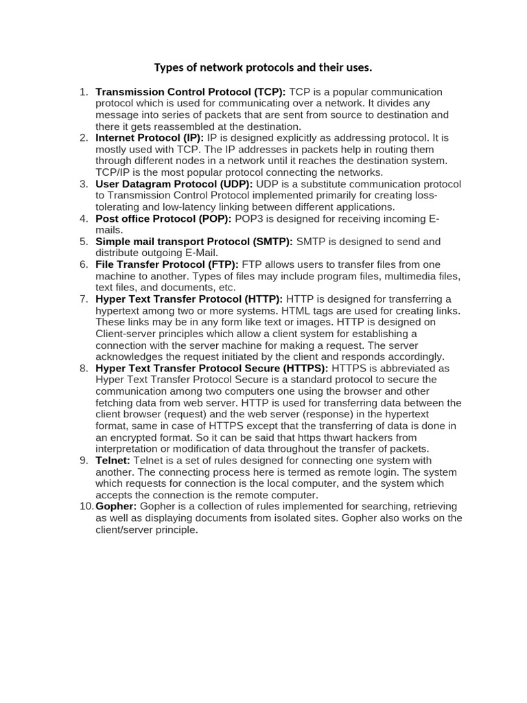 Network Protocols and Their Uses | PDF | Internet Protocol Suite ...