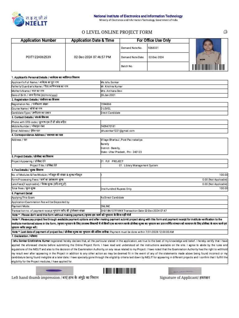 Ishu Sonkar Project Form | PDF | Payments