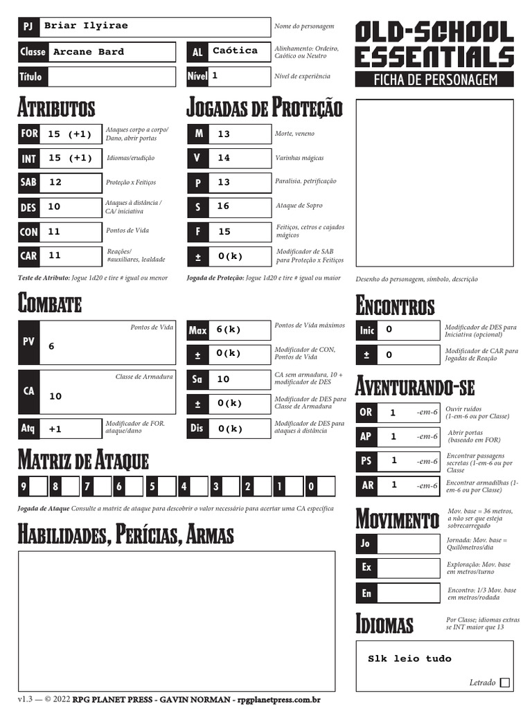 Ficha Editável - OSE | PDF | Design de jogo | Jogos de RPG