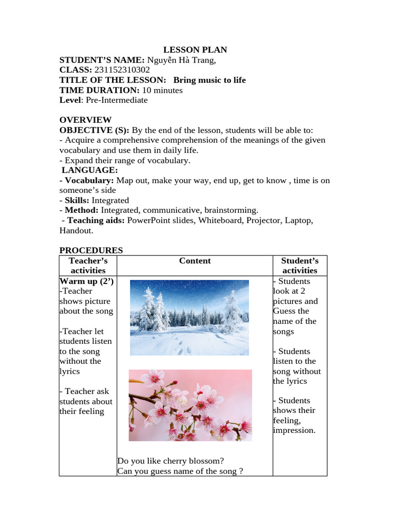 LESSON PLAN SONG | PDF | Learning | Human Communication