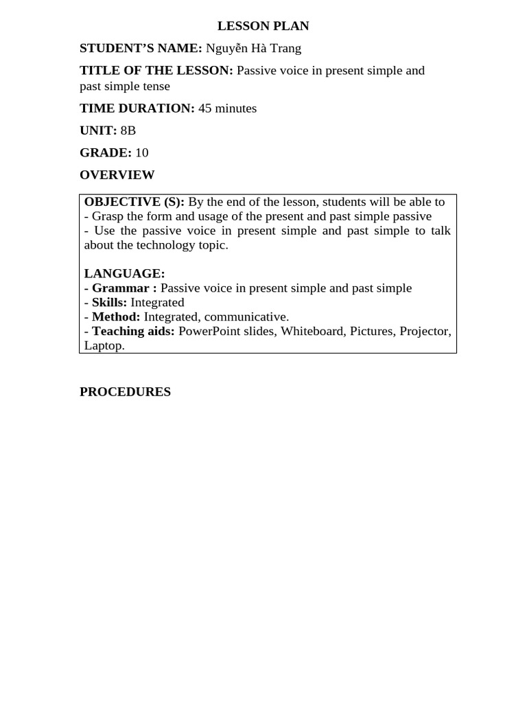 Lesson Plan Passive Voice | PDF