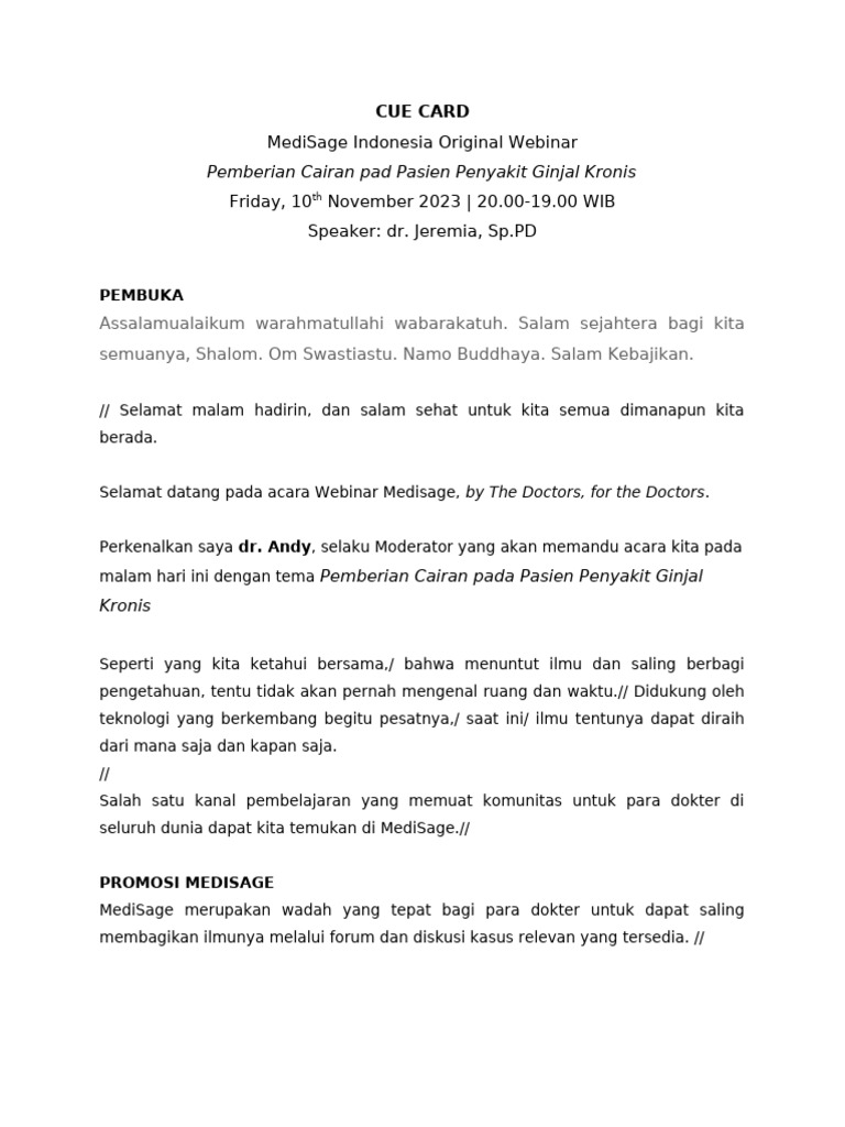 Cue Card Script for Moderator Talkshow CKD | PDF