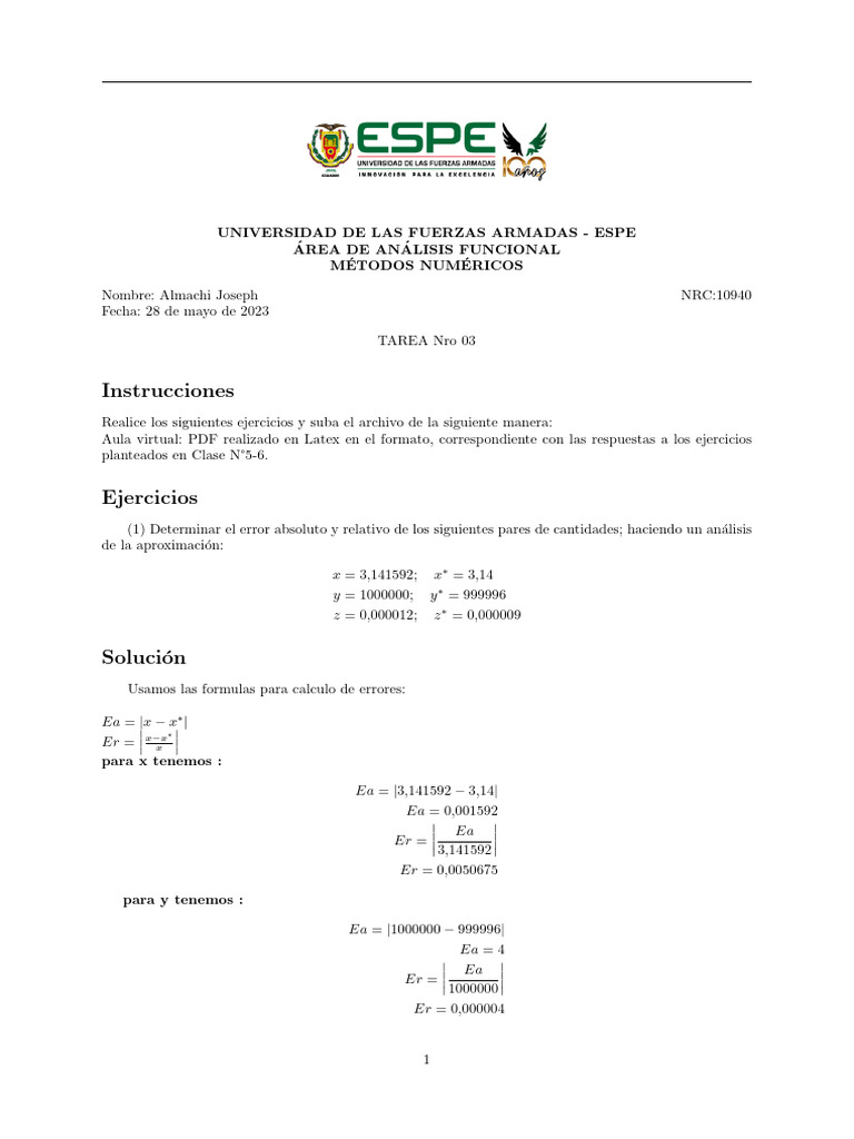 Metodos Numericos - Tarea3 | PDF | Análisis | Análisis matemático