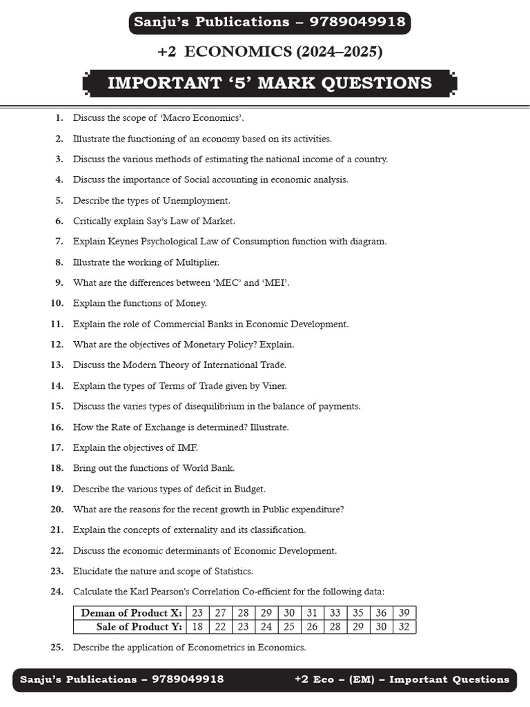 12th Economics Important 5 Mark Questions | PDF
