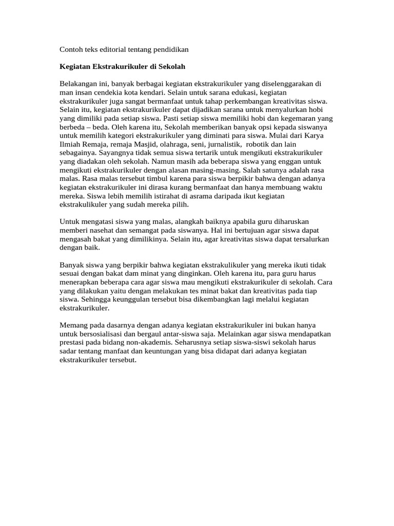 Contoh Teks Editorial Tentang Pendidikan 2 | PDF