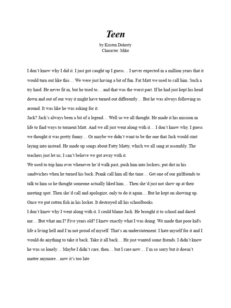 Teen Monologue | PDF