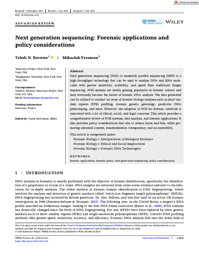 Next Generation Sequencing - Forensic Applications and Policy Considerations | PDF