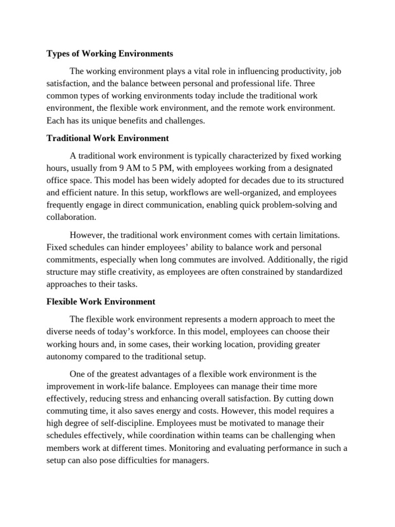 Types of Working Environments | PDF | Employment | Economies
