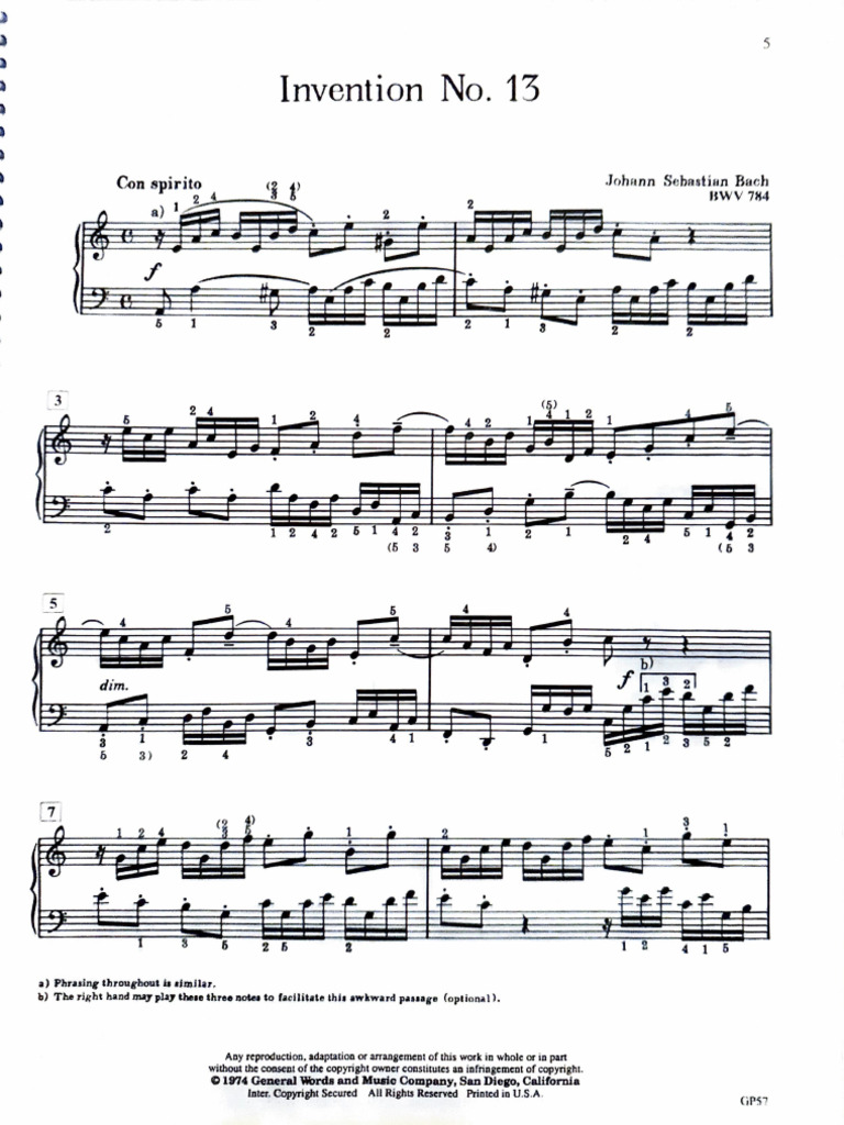 Bach Invention 13 | PDF