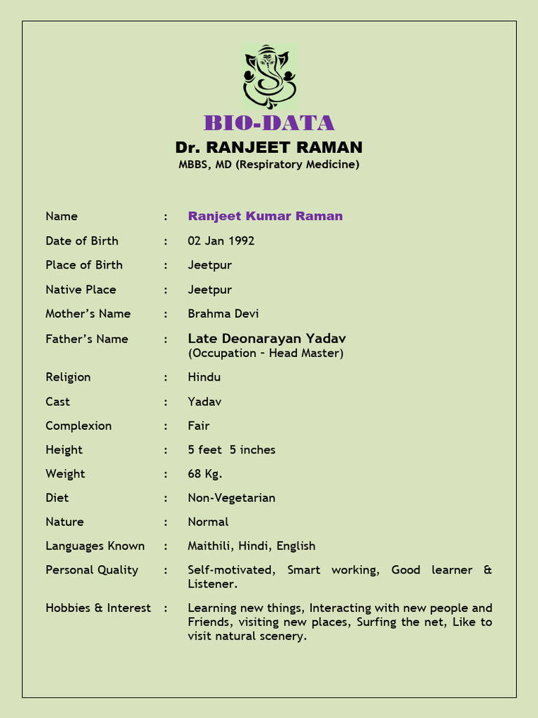 Bioddata of Dr Raman | PDF | Doctor Of Medicine | Medicine