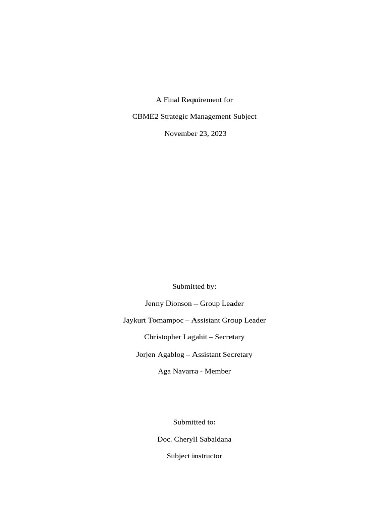 Narrative Report for CBME2 Strat Man | PDF Narrative Report for CBME2 Strat Man | PDF