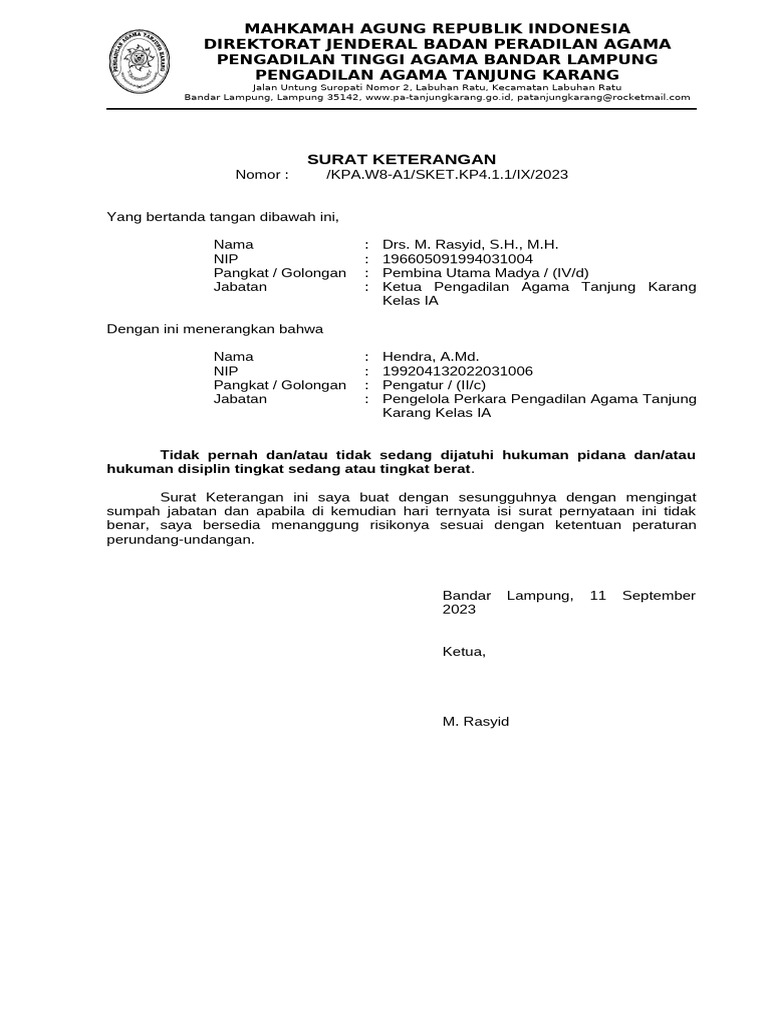 konsep surat keterangan | PDF