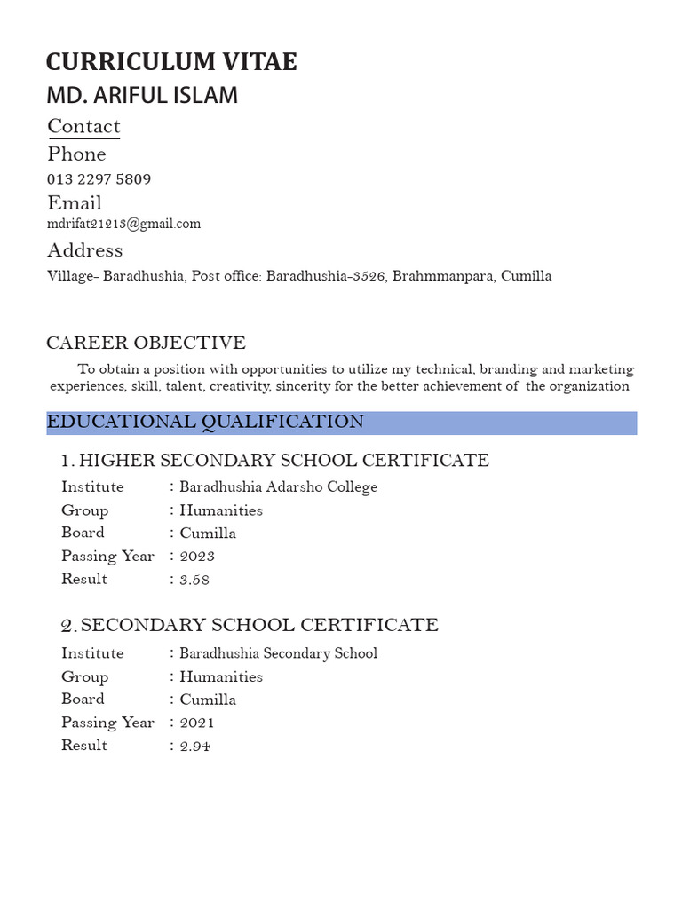 Rifat's CV | PDF
