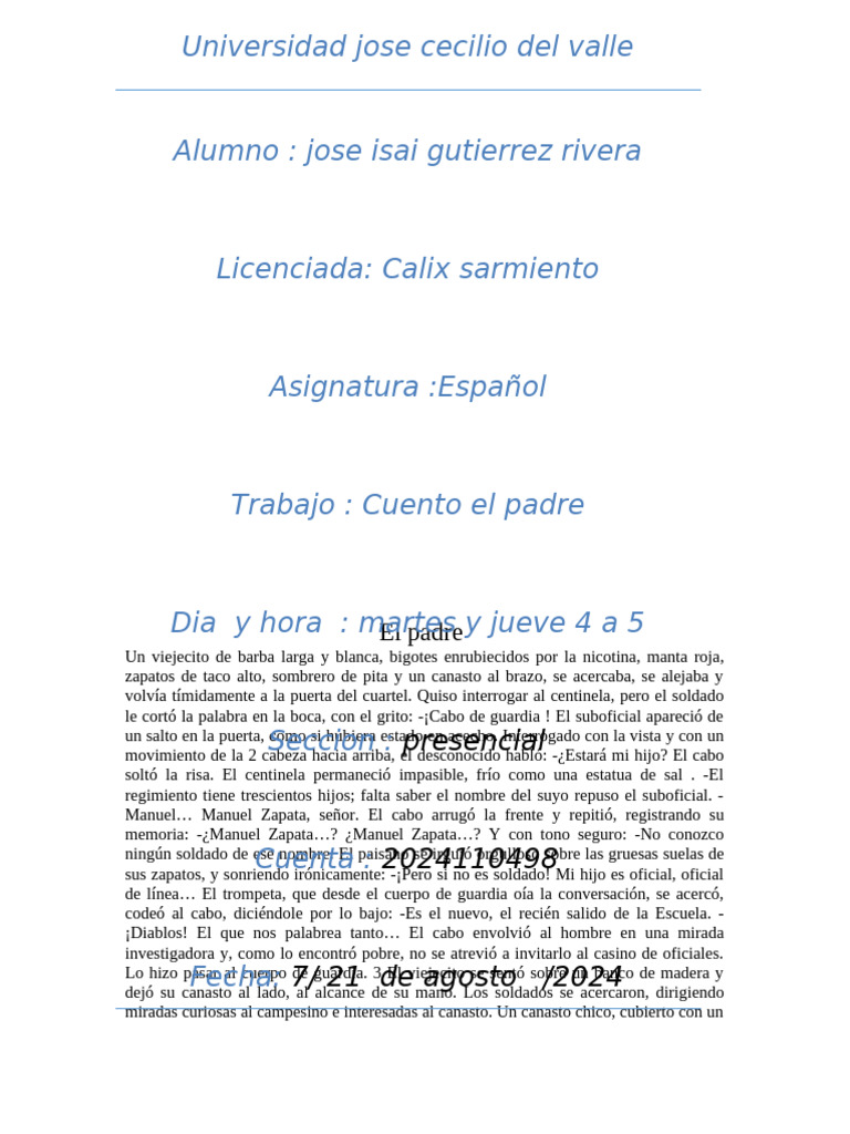 Analisis DEL CUENTO EL Padre | PDF