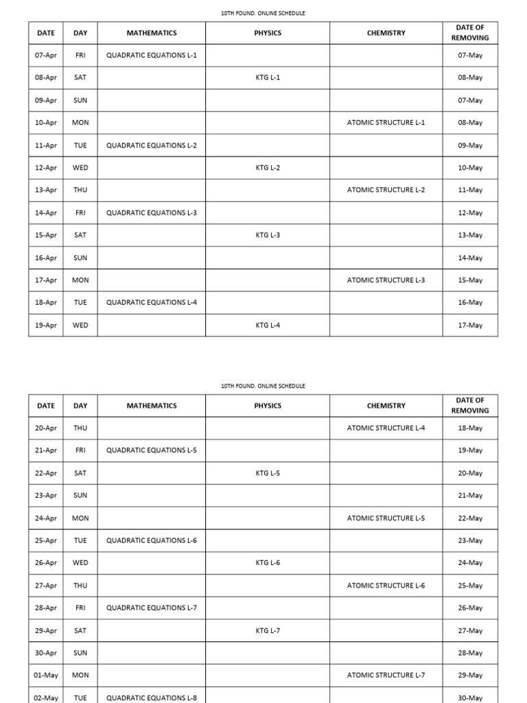 10th Class - Online Schedule | PDF | Physical Sciences | Physics