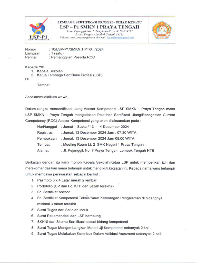 Surat Pemanggilan Peserta | PDF