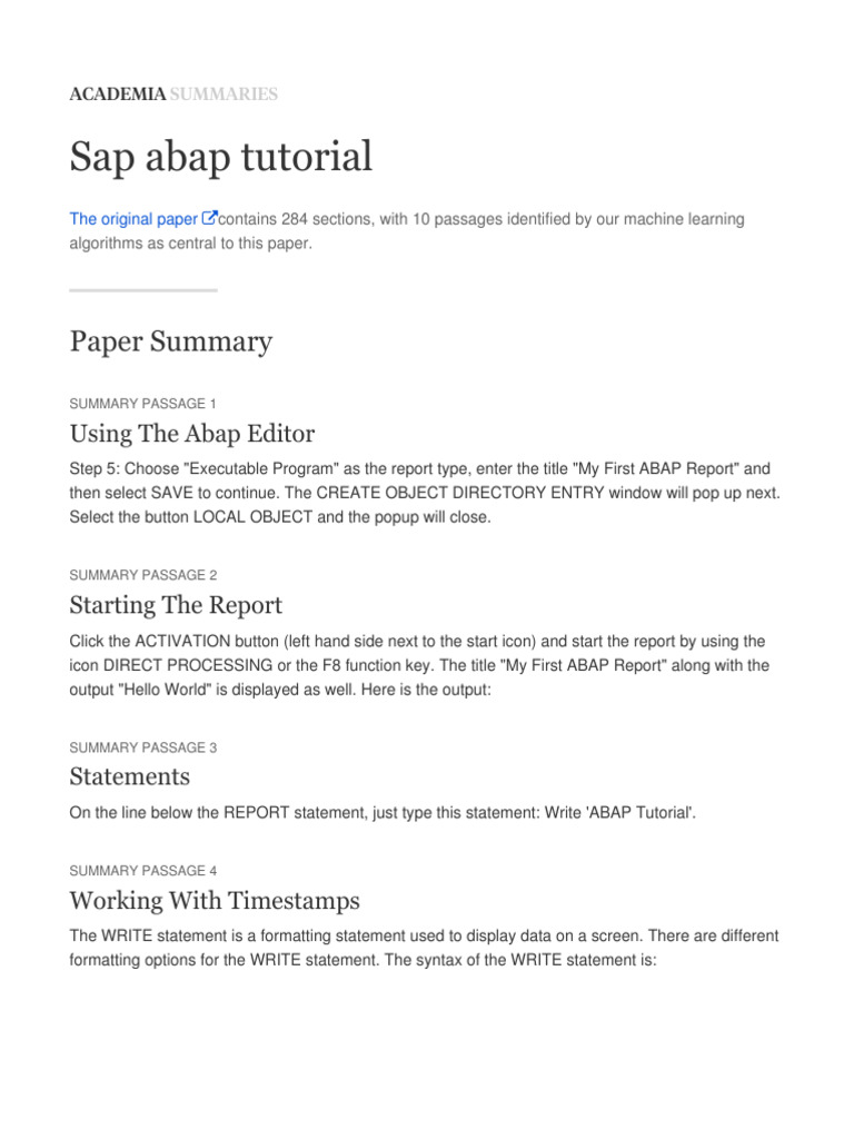 Academia Summary — Sap abap tutorial | PDF | Computer Programming ... Academia Summary — Sap abap tutorial | PDF | Computer Programming ...