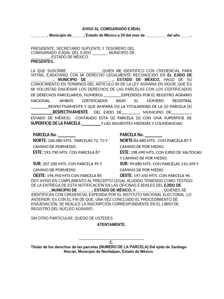 Aviso Al Comisariado Ejida1 2 | PDF | México | America latina