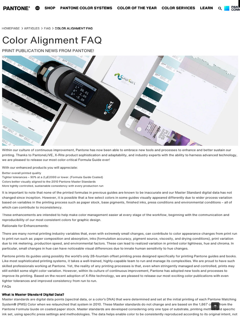 PANTONE® USA _ Color Alignment FAQ_Part1 | PDF | Color | Graphic Design