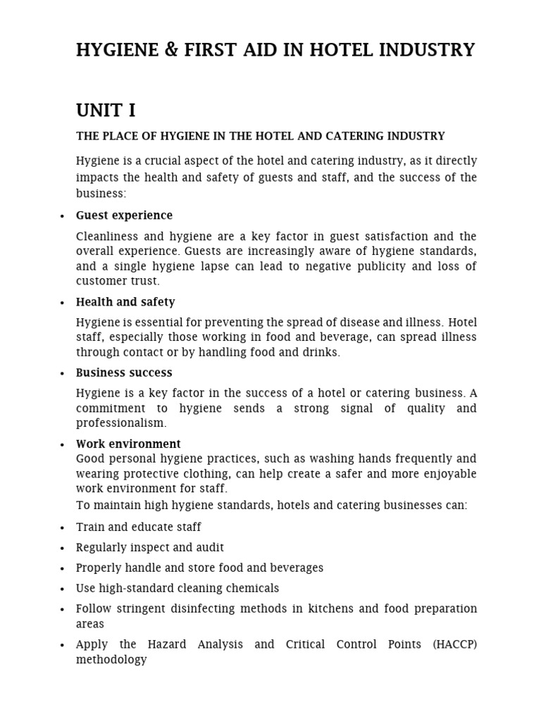 Hotel Hygiene & First Aid Guide | PDF | Food Safety | Hygiene