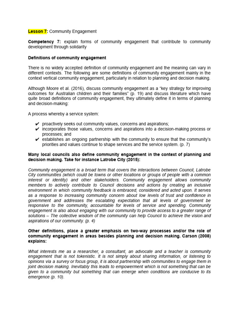 Lesson 7 - Community Engagement | PDF | Community | Decision Making