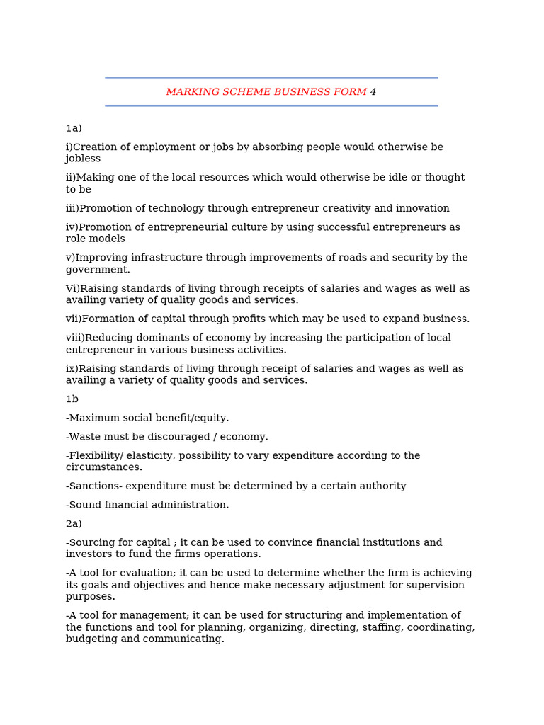 Marking Scheme Business Form 4 | PDF | Entrepreneurship | Employment