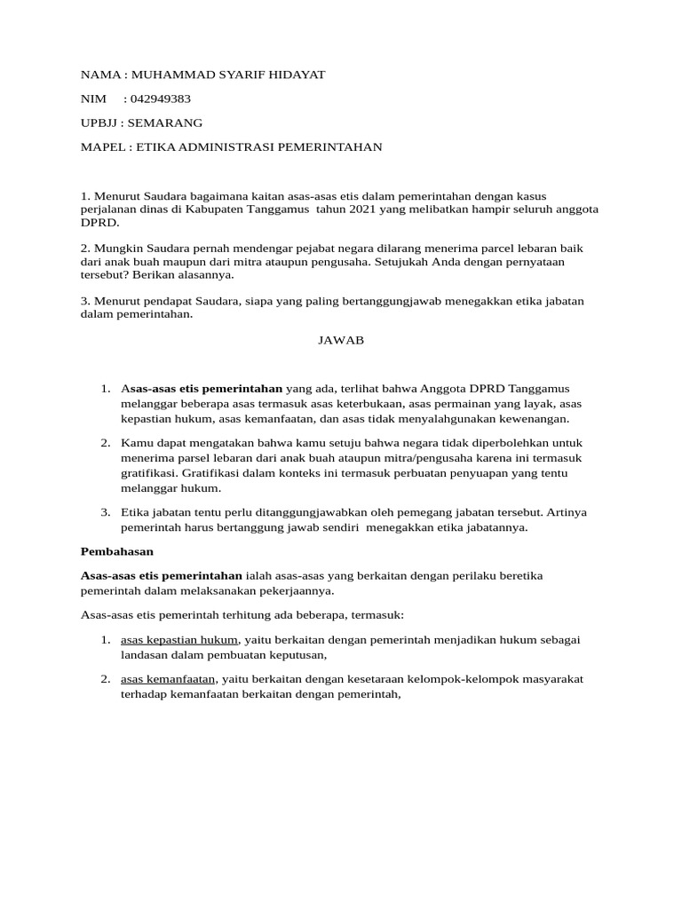 Muhammad Syarif Hidayat Etika Administrasi Pemerintahan Tugas 3 | PDF