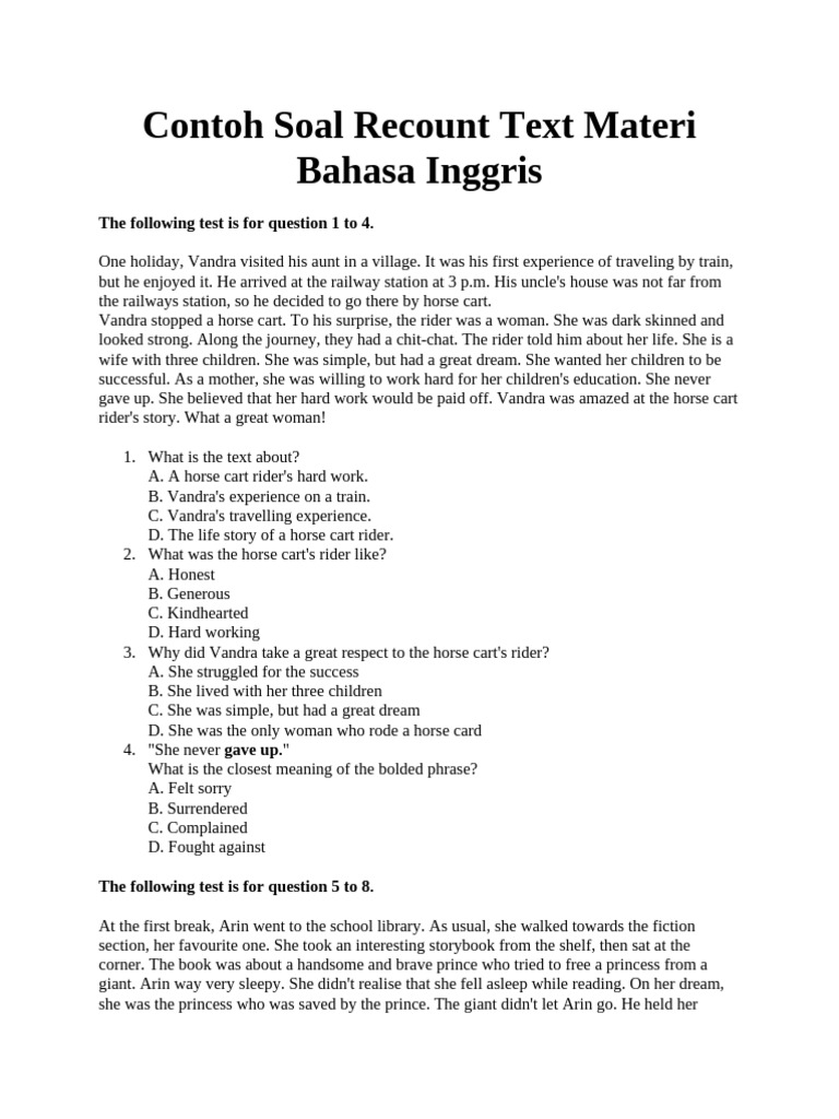 Contoh Soal Recount Text Materi Bahasa Inggris | PDF