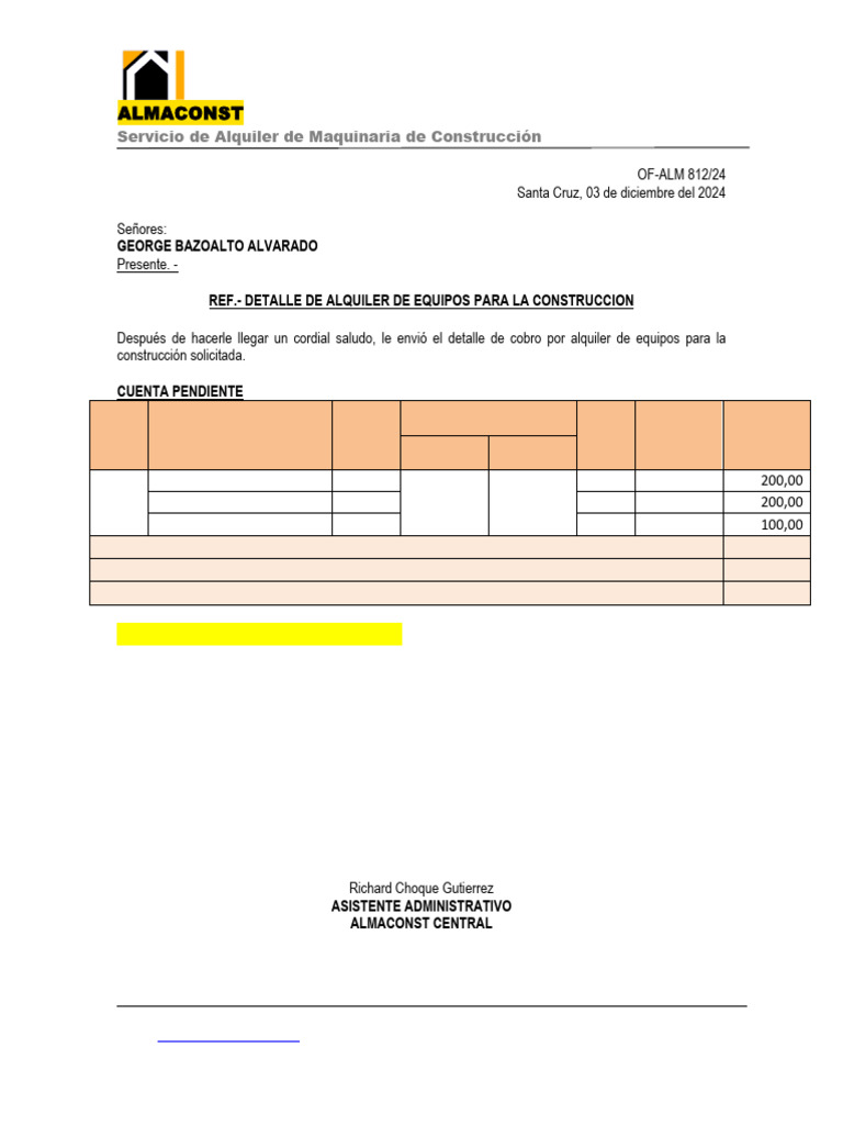 Solicitud de Cobro - George Bazoalto Alvarado | PDF