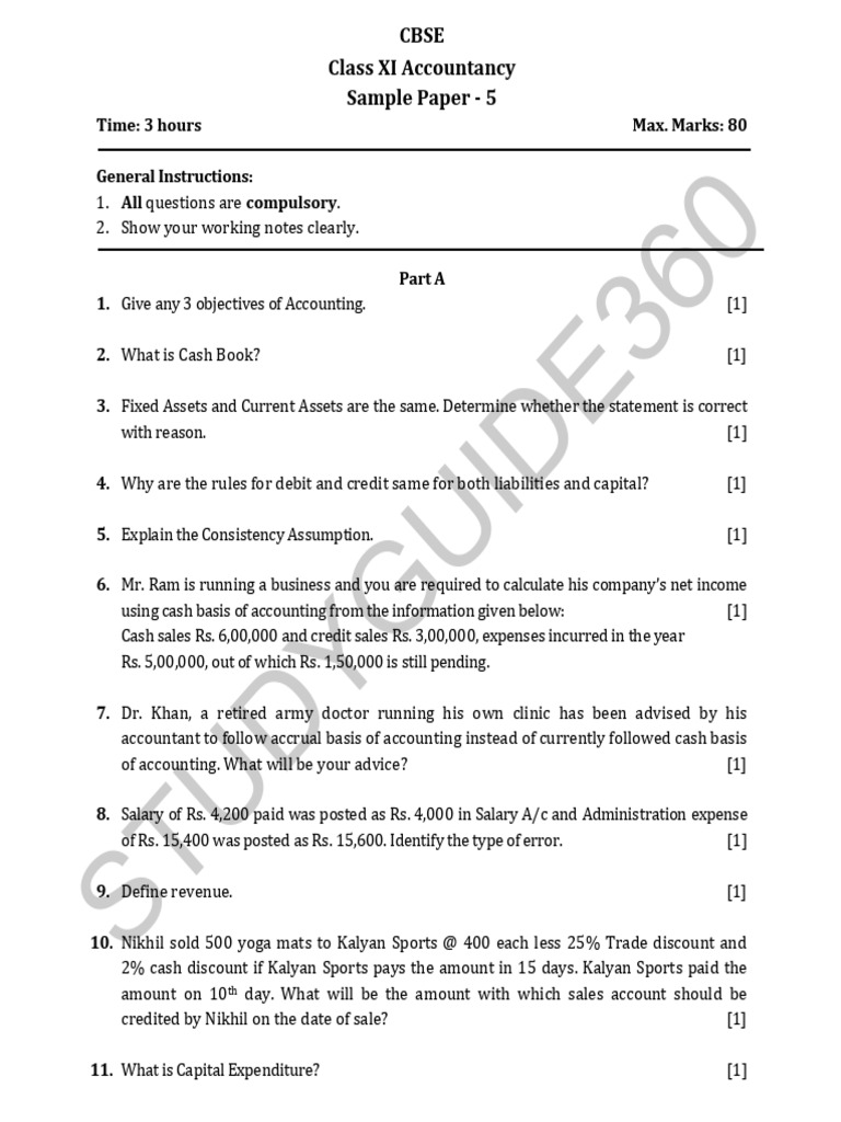 Class 11 Accountancy Sample Paper 5 Questions | PDF | Debits And ...