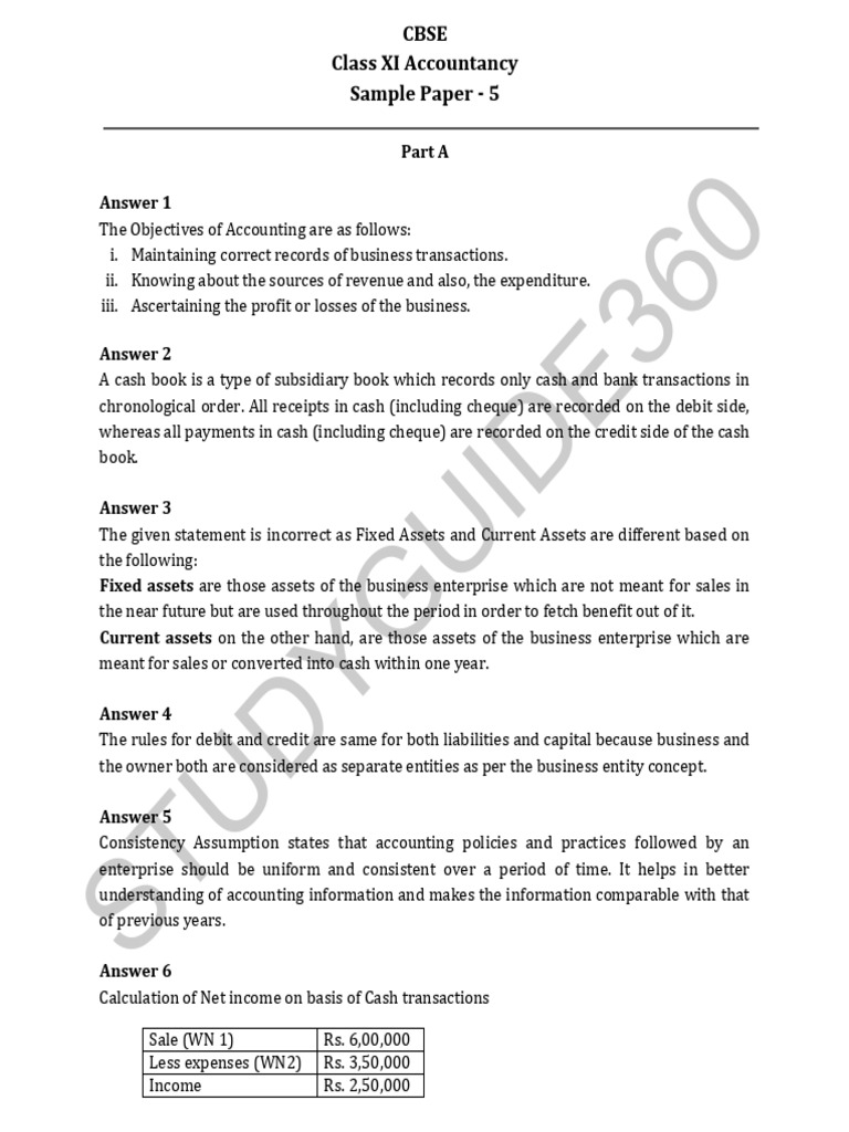 Class 11 Accountancy Sample Paper 5 Solutions | PDF | Debits And ...